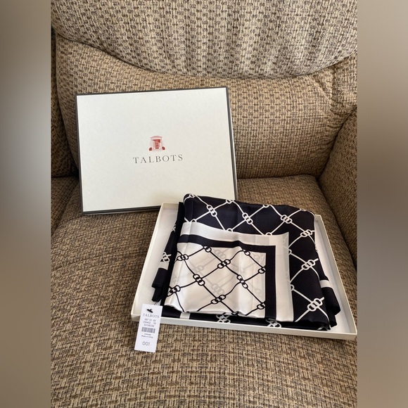 Talbots | Accessories | Talbots 0 Silk Vintage Scarf Black And White ...